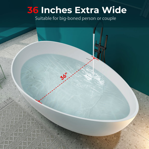 SJ STAR&JANE 63'' x 38'' Freestanding Soaking Solid Surface Bathtub & Reviews | Wayfair